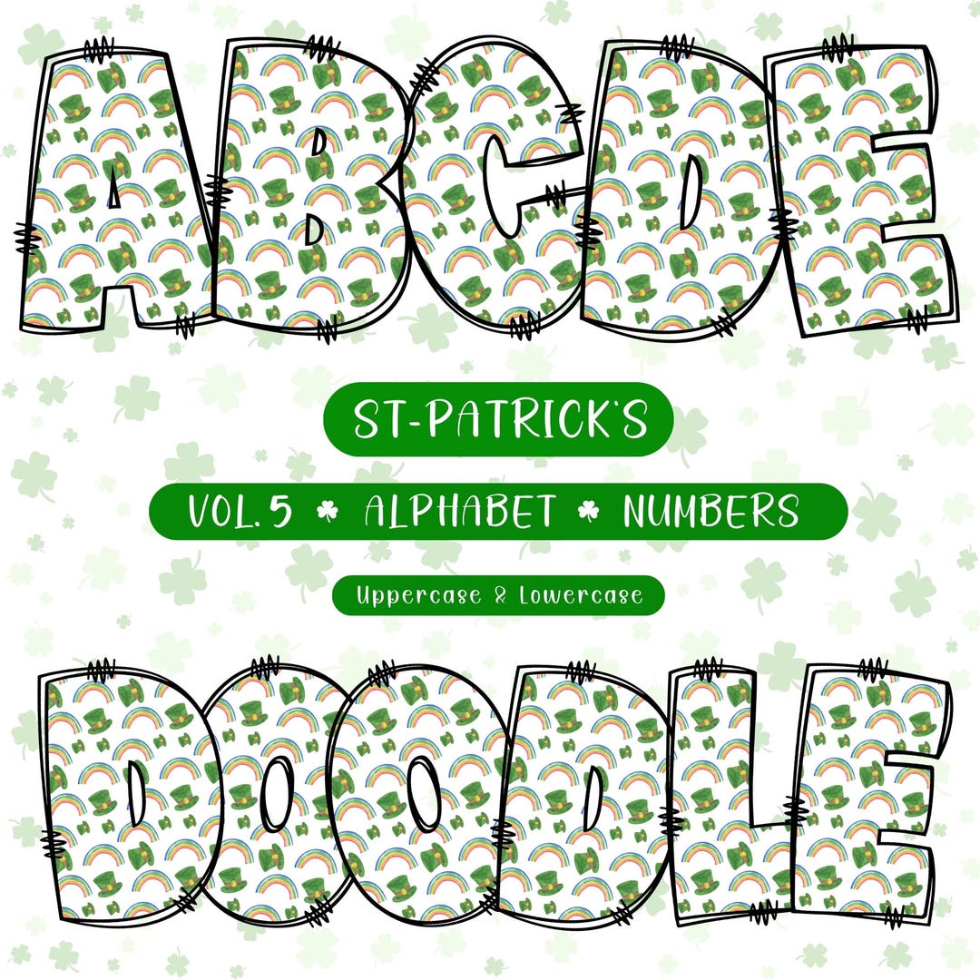 St-patrick's Day Doodle Letters Alphabet PNG Vol. 5 | Upper and Lower ...