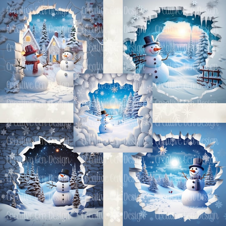 Snowman Snow Wall Scenes | Digital Paper Pack | Christmas Scene ...