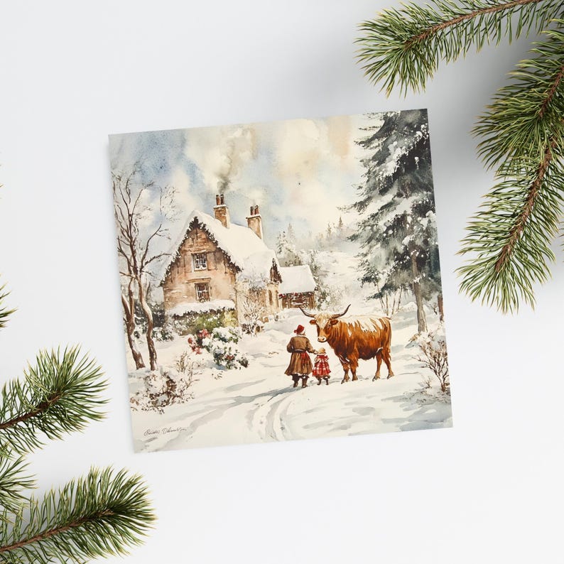 Highland Cow Christmas Watercolor Scenes: Digital Paper Pack (JPG Files ...