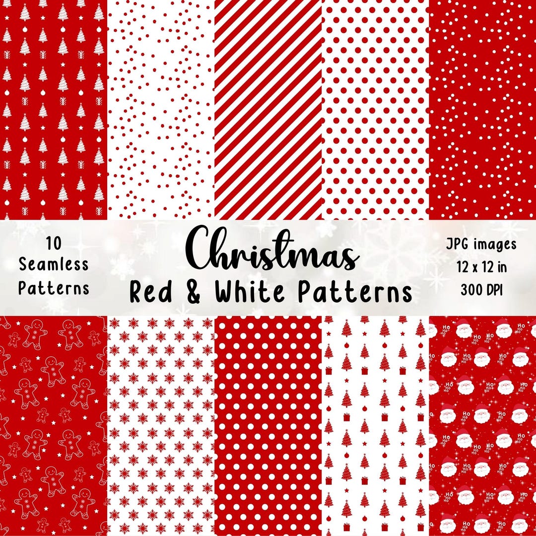 Christmas Red & White Seamless Patterns: Scrapbook Paper (digital Paper ...