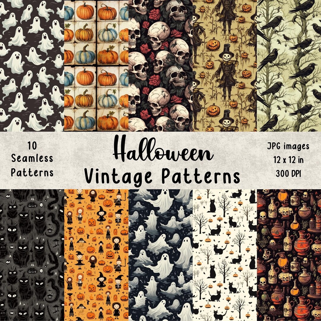 Gothic Vintage Halloween Seamless Patterns | Spooky Halloween ...