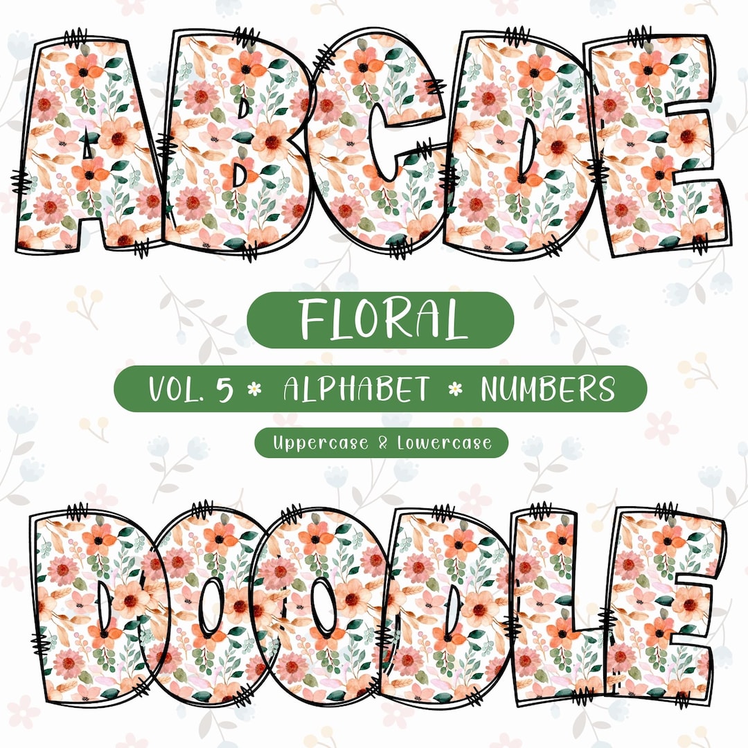 Orange Floral Doodle Alphabet: PNG Clipart (digital Download) - Etsy
