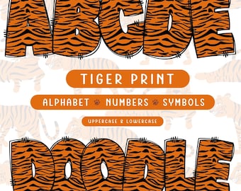 Tiger Print Doodle Alphabet: Digital PNG Letters, Numbers, Symbols ...