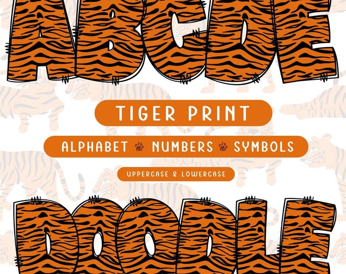 TIGER Doodle Font Bundle PNG, Hand Drawn Animal Tiger Letter Alphabet ...