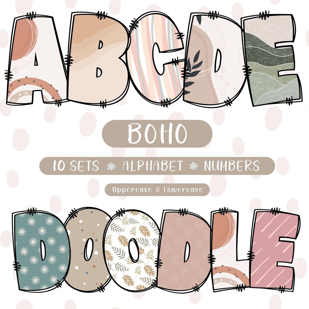 10 Set Boho Doodle Letters Alphabet PNG | Boho Clipart | Alpha Bundle ...
