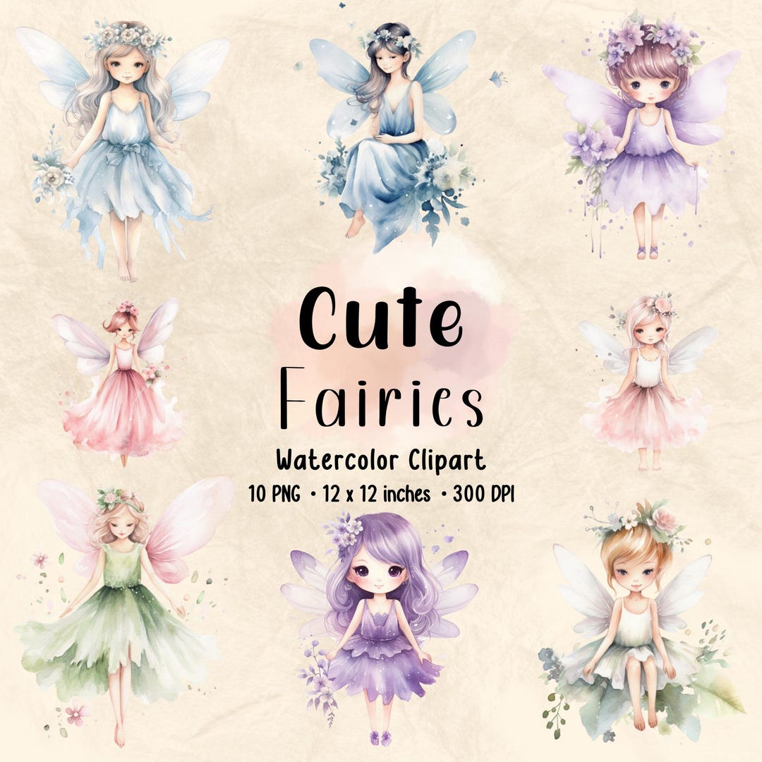 Watercolor Fairy Clipart Bundle | Cute Nursery PNG (digital Download ...
