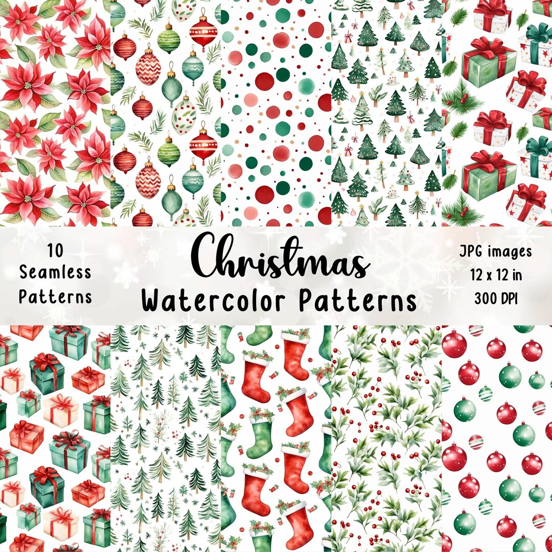 Christmas Watercolor Seamless Patterns | Watercolor Pattern | Christmas ...