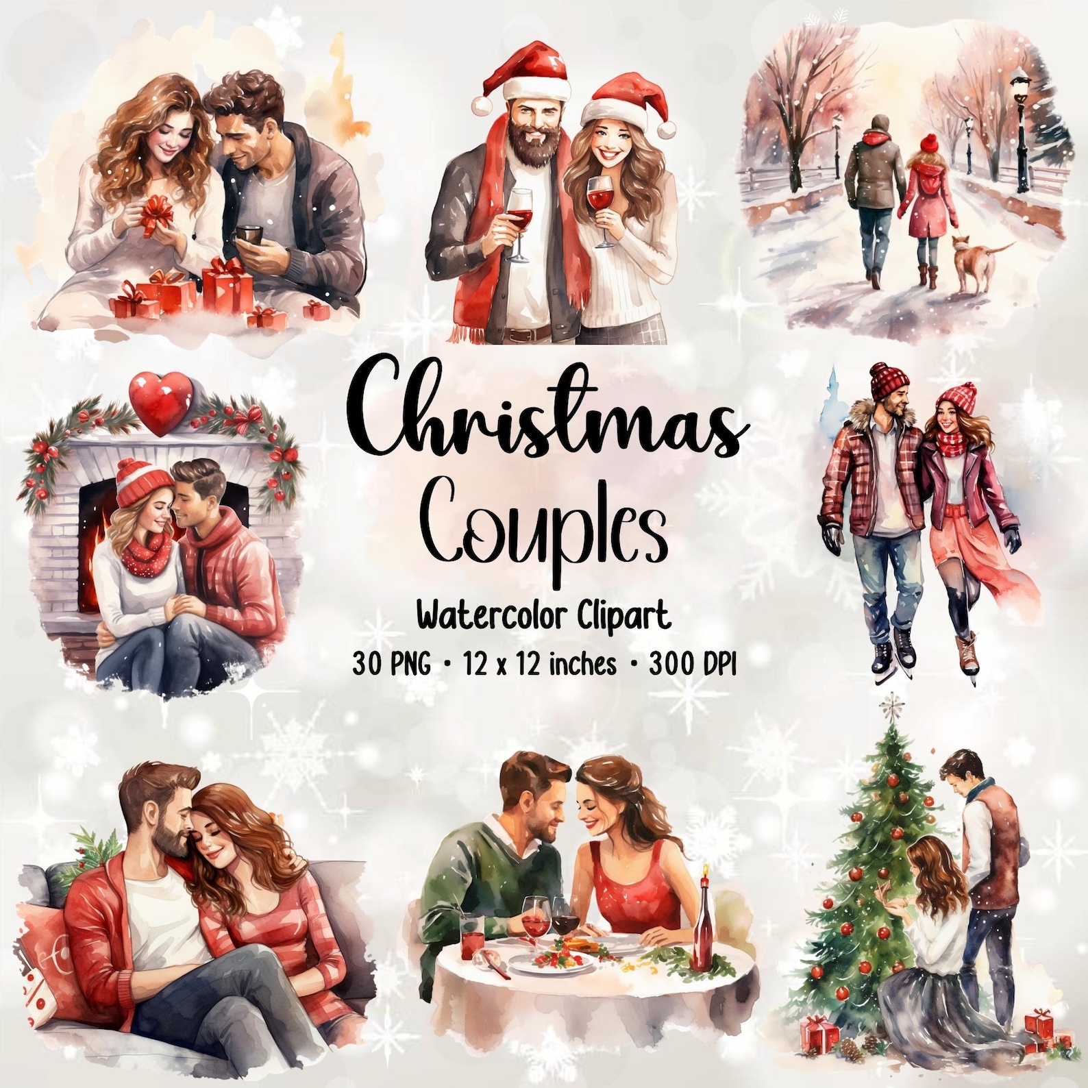 Watercolor Christmas Couples | Couple | Clipart Bundle | Cute Couple ...