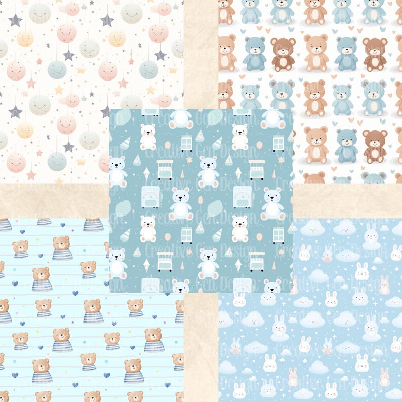 Baby Boy Seamless Patterns: Nursery Scrapbook Paper (digital Download ...