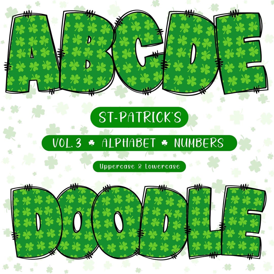 St-patrick's Day Shamrock Doodle Alphabet Clipart: PNG Letters, Numbers ...