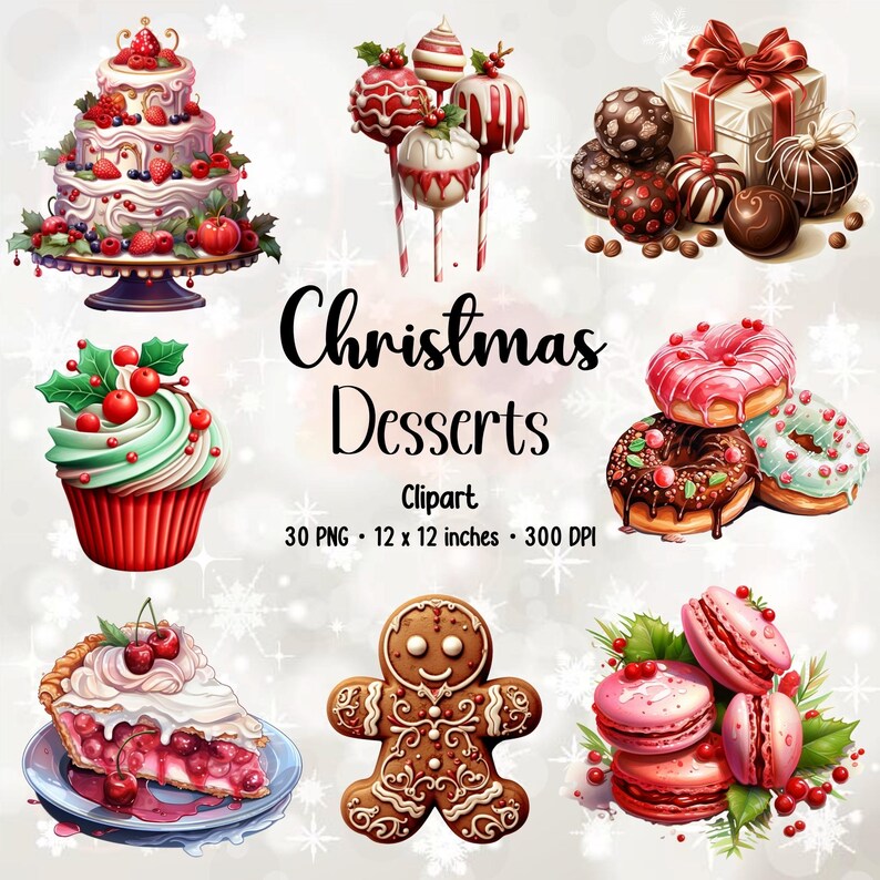 Christmas Desserts | Delicious Dessert | Clipart Bundle | Dessert PNG ...
