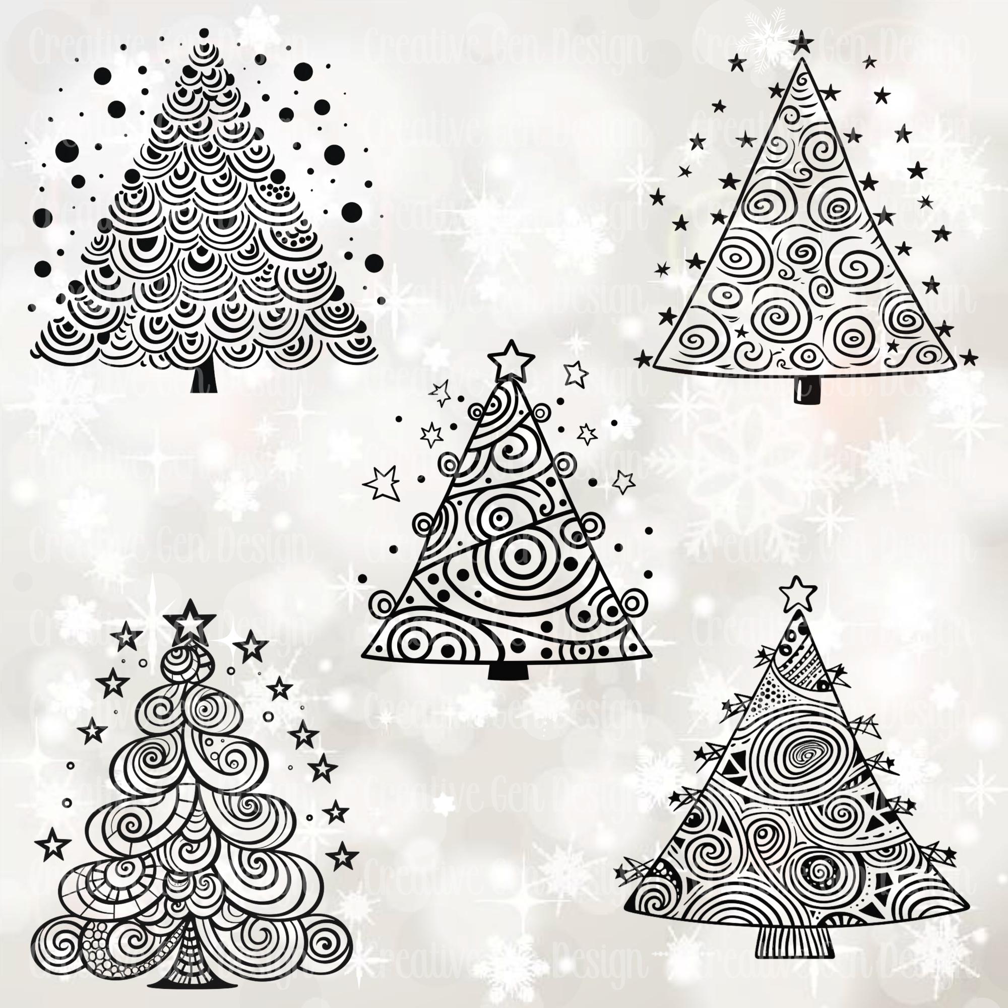 Christmas Tree Doodles | Lineart | Clipart Bundle | Christmas Trees ...