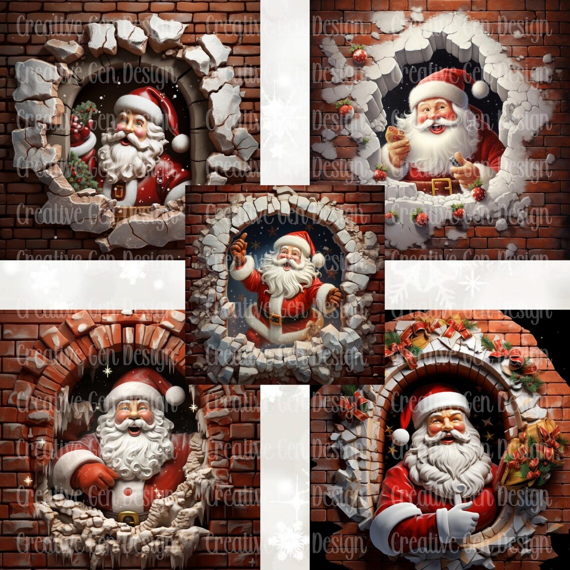 3D Christmas Santa Digital Paper Pack: Breakthrough Design (digital ...