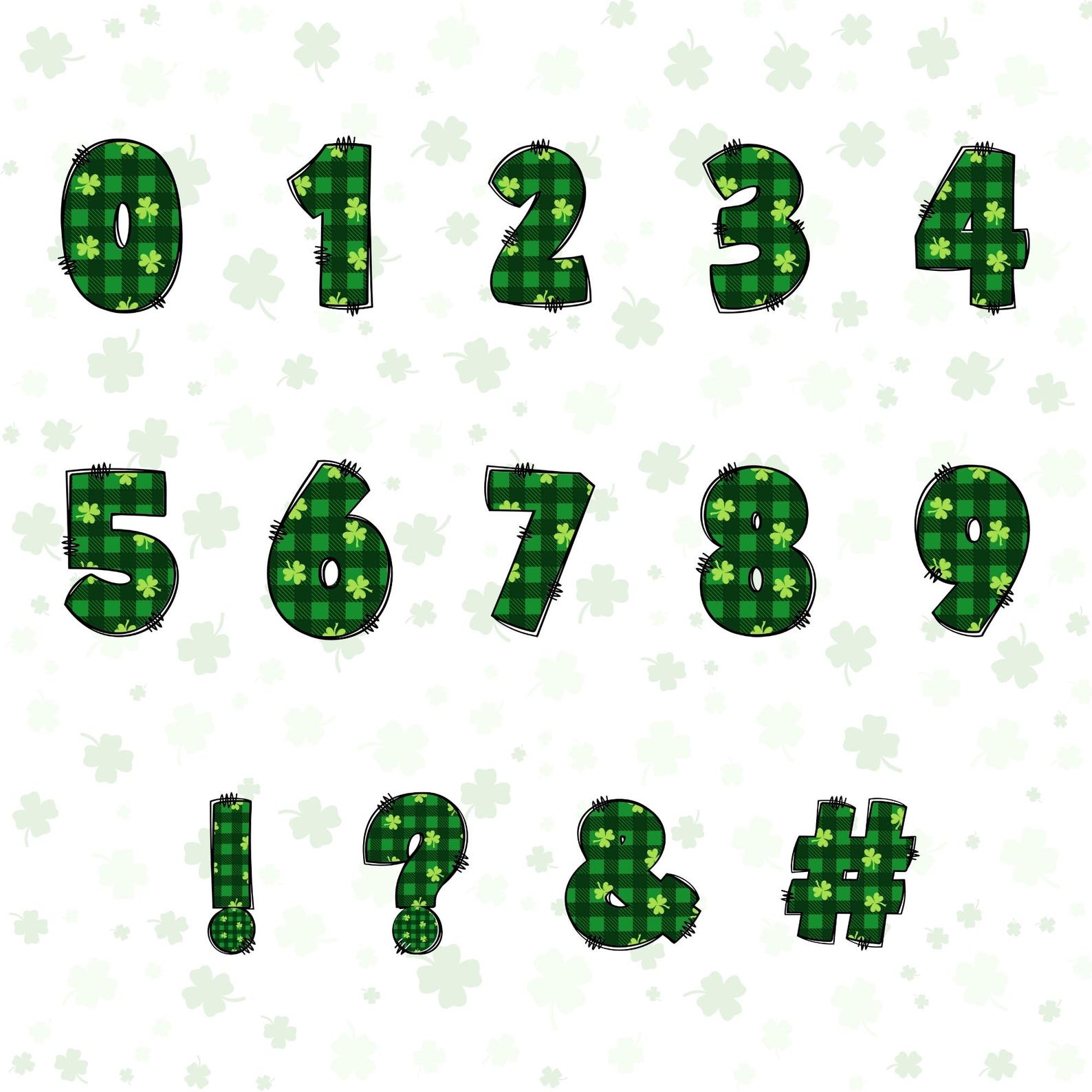St Patrick's Day Doodle Alphabet Clipart: Green Plaid Shamrock (PNG ...