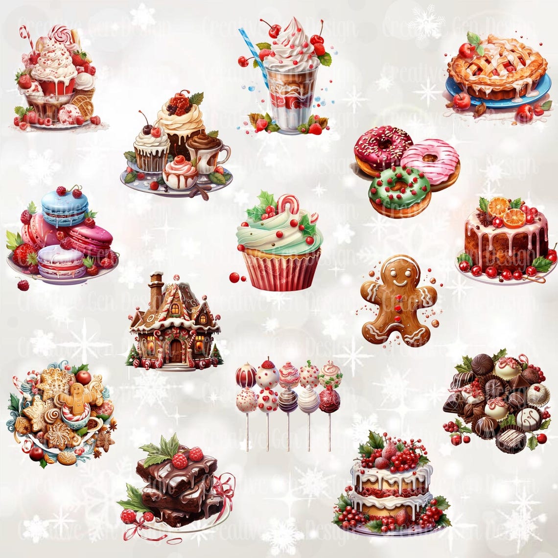 Christmas Desserts | Delicious Dessert | Clipart Bundle | Dessert PNG ...