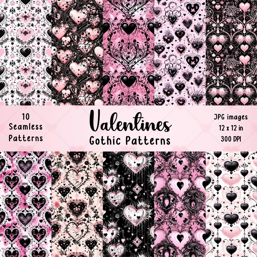 Valentines Gothic Patterns | Seamless Pattern | Valentines Background ...
