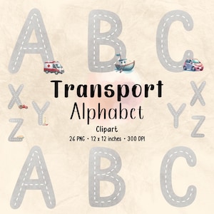 Transport Alphabet for Kids Road Letters Clipart Clipart Bundle ...