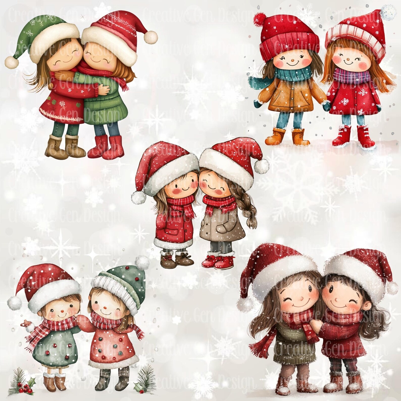 Christmas Best Friends Clipart | Whimsical PNG Bundle (digital Download ...