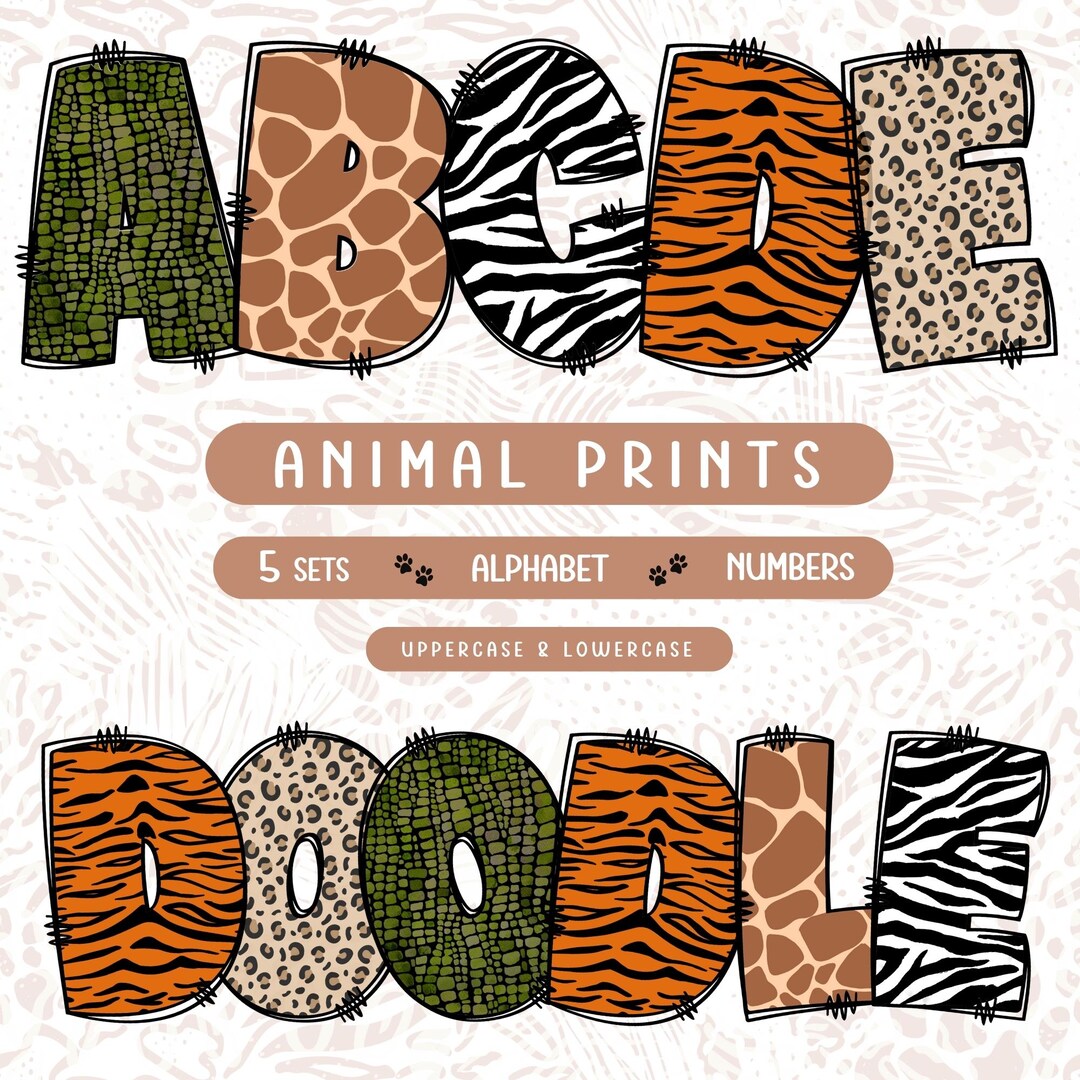 Animal Print Alphabet Clipart: Leopard, Zebra, Giraffe (PNG Digital ...