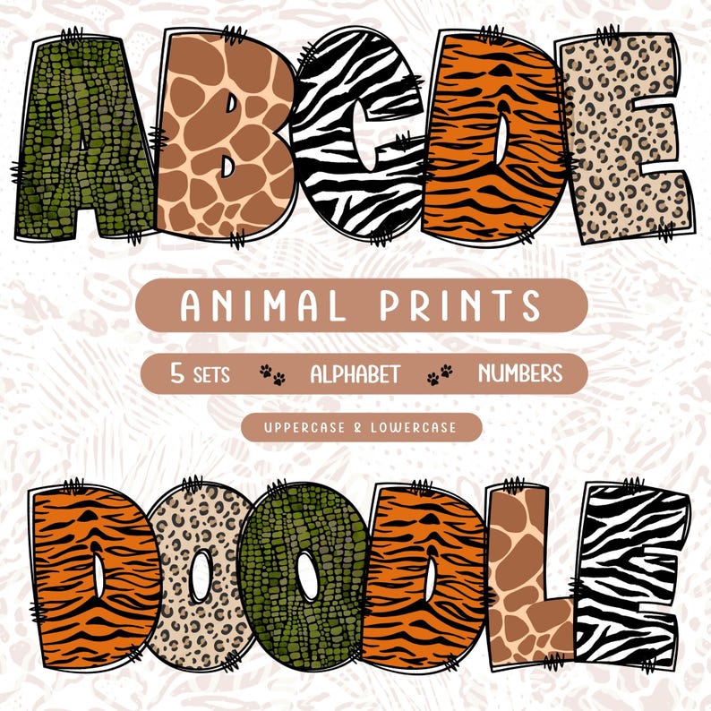 Animal Print Alphabet Clipart: Leopard, Zebra, Giraffe (PNG Digital ...