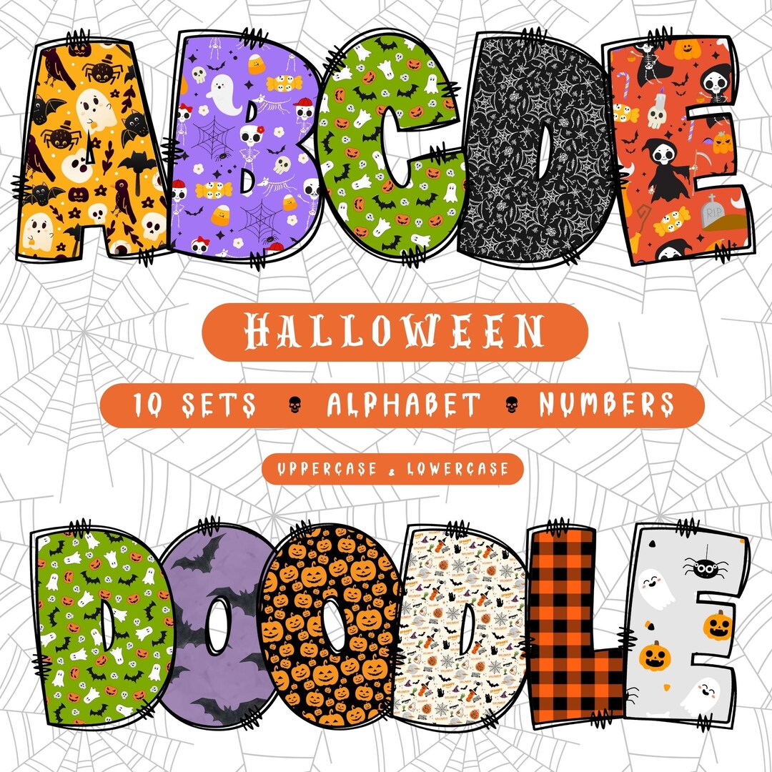 Halloween Doodle Alphabet Clipart 10 Sets: PNG Bundle (digital Download ...