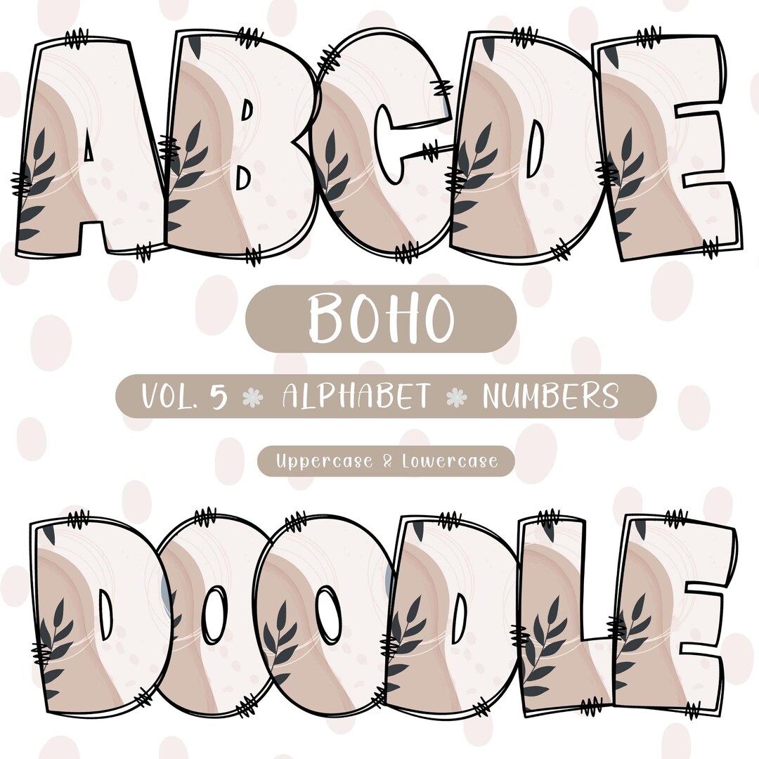 Boho Doodle Letters Alphabet PNG Vol. 5 | Boho Clipart | Alpha Bundle ...