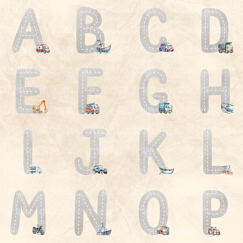 Transport Alphabet for Kids Road Letters Clipart Clipart Bundle ...