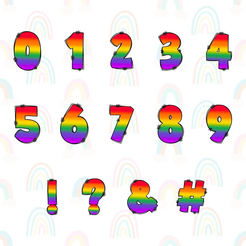 Rainbow Doodle Alphabet Clipart: Glitter PNG Bundle (digital Download ...