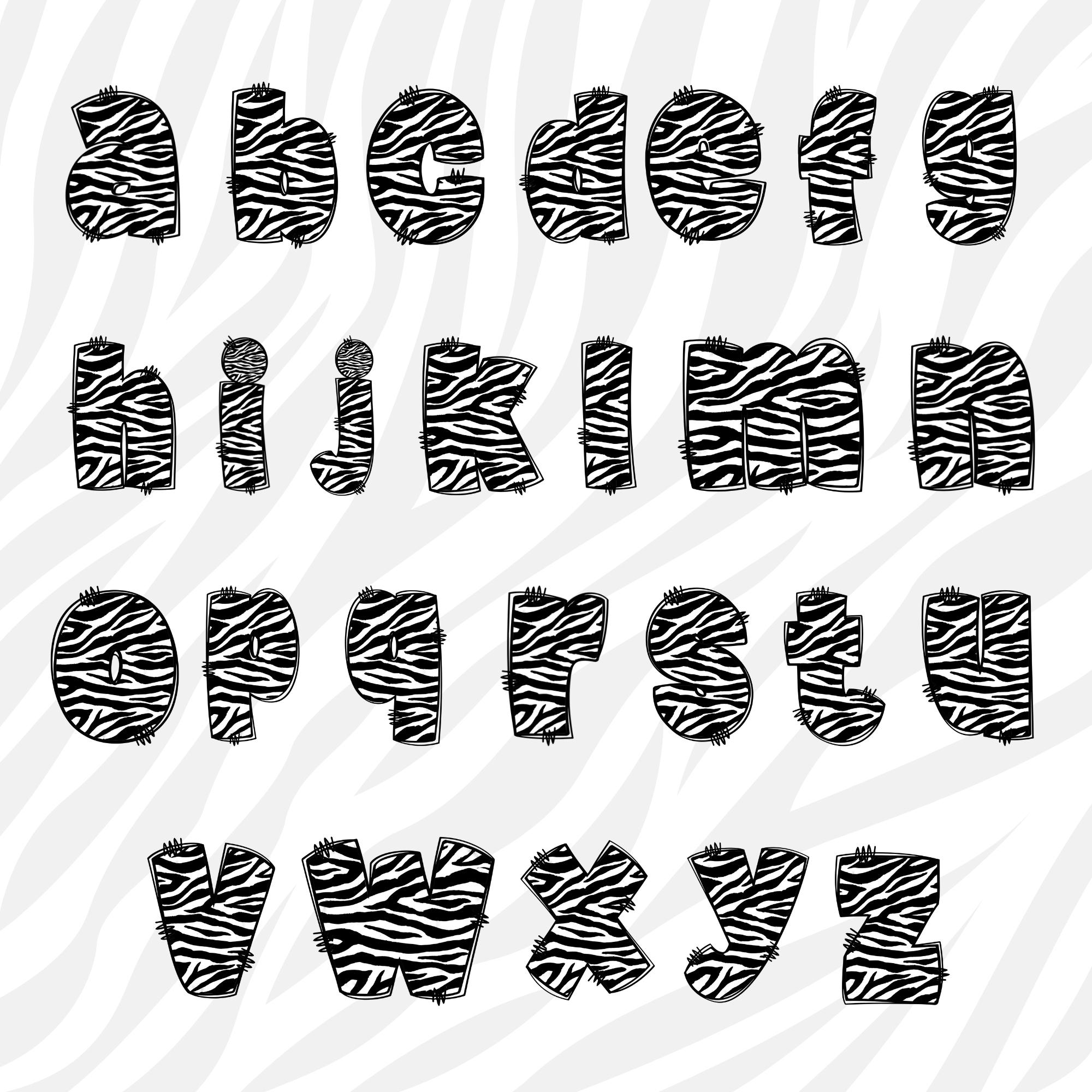 Zebra Print Alphabet Clipart: Doodle Animal Letters (PNG Digital ...