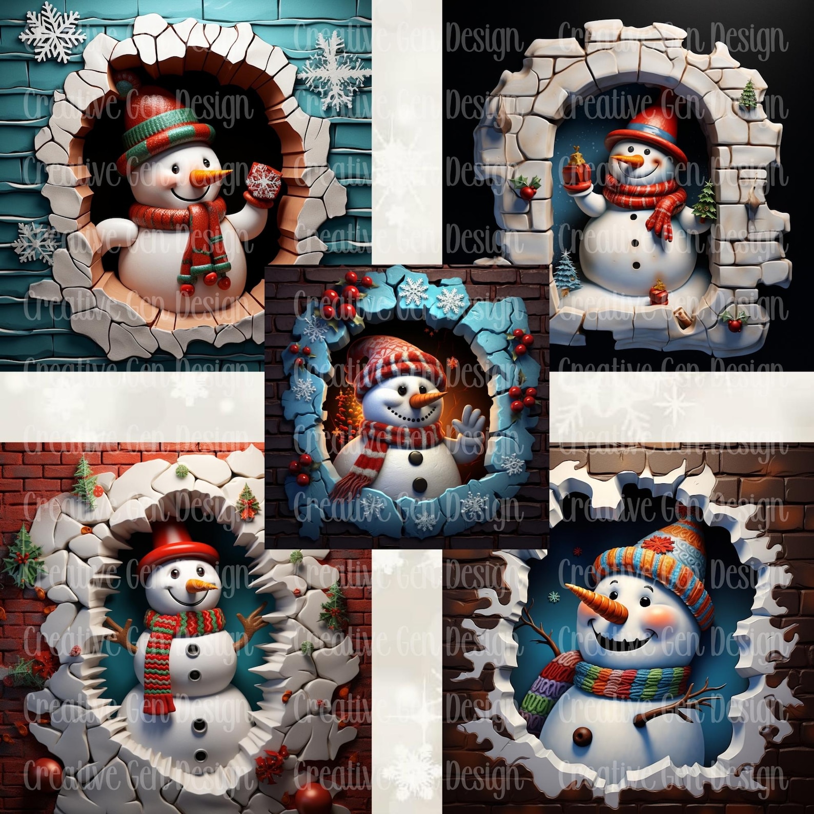 Christmas 3D Breakthrough Snowman | Digital Paper Pack | Christmas ...