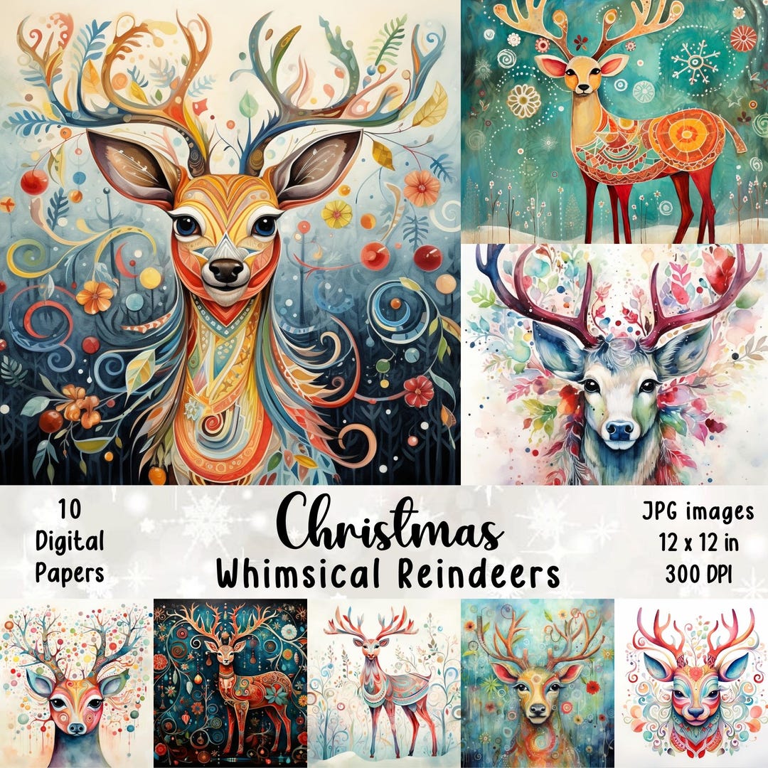 Whimsical Christmas Reindeer Digital Paper Pack (JPEG) - Etsy