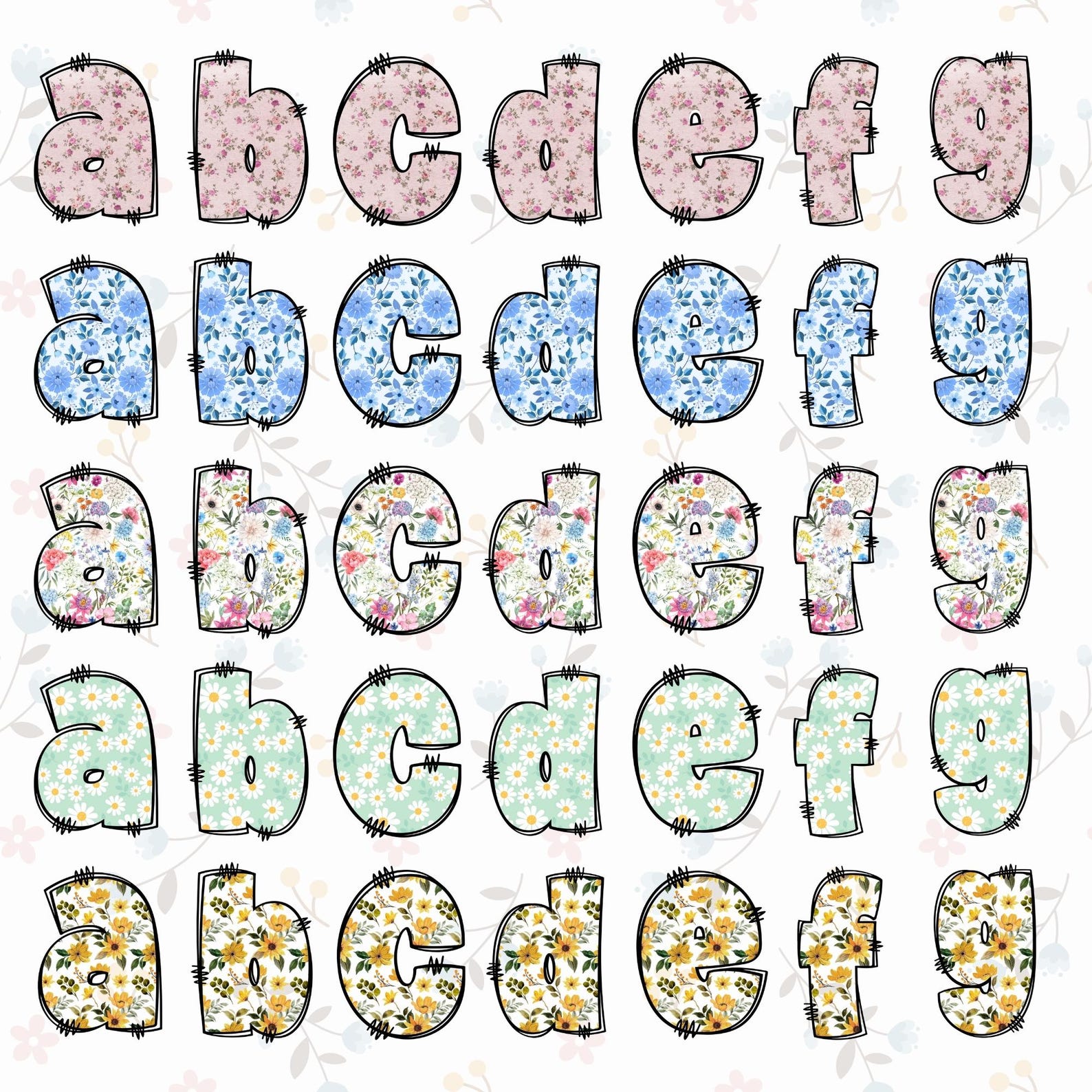 Floral Doodle Alphabet Clipart: Spring Flower Letters (PNG Digital ...