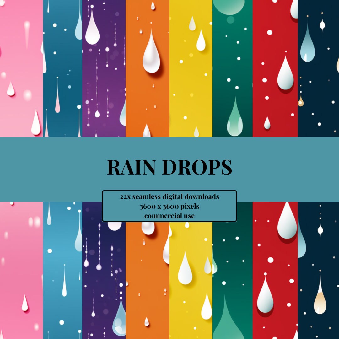 Colourful Rain Drops, Seamless Digital Download, Rain Wallpaper, 22x ...