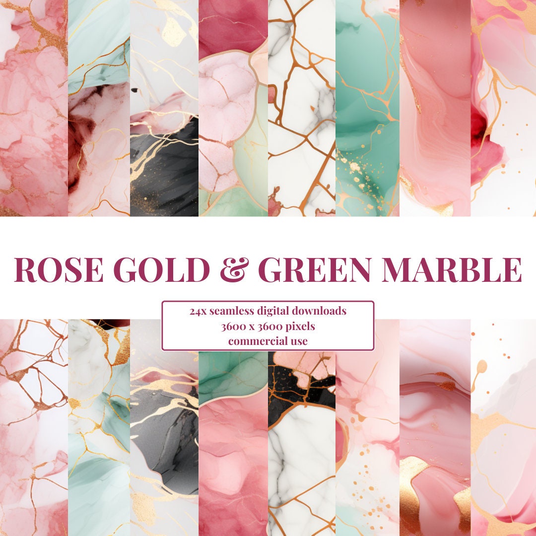 Rose Gold and Green Marble, Seamless Digital Download, Marble Wallpaper ...