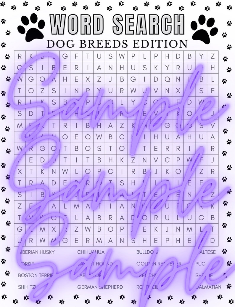 Word Search- Dog Breeds Edition - Etsy