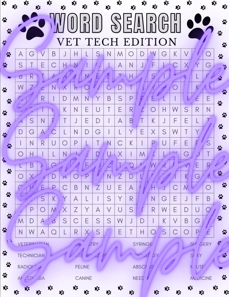Word Search- Vet Tech Edition - Etsy
