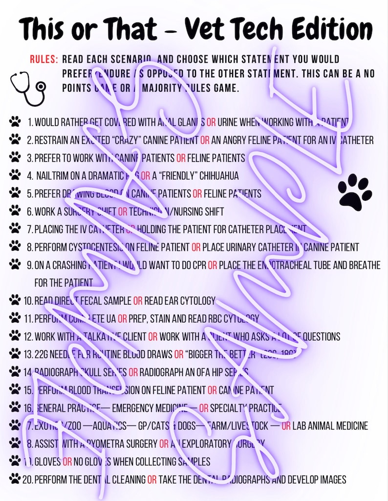 This or That- Vet Tech Edition - Etsy