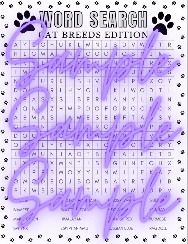 Word Search- Cat Breeds Edition - Etsy