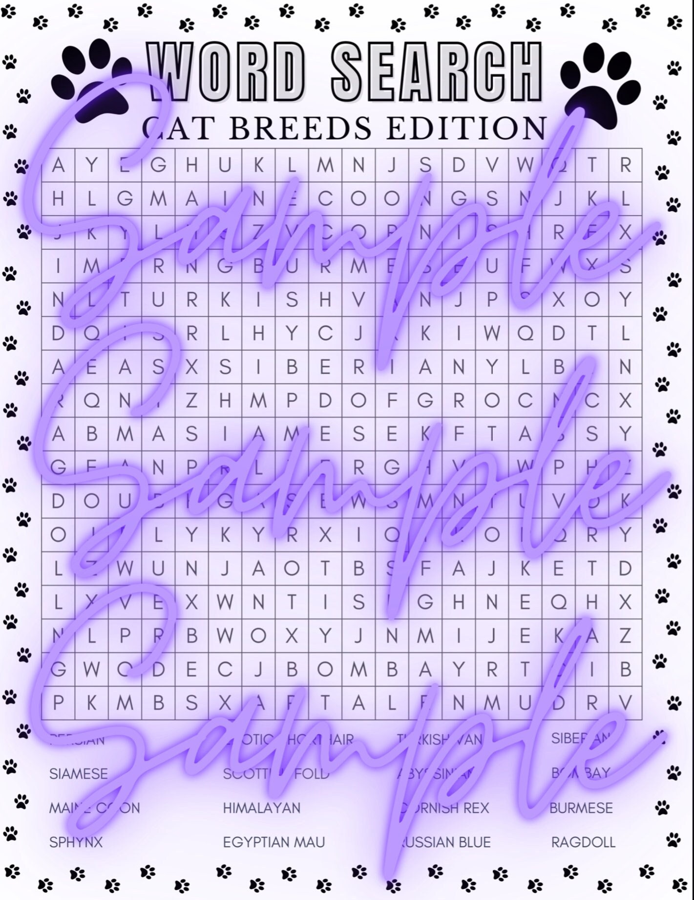 Word Search- Cat Breeds Edition - Etsy