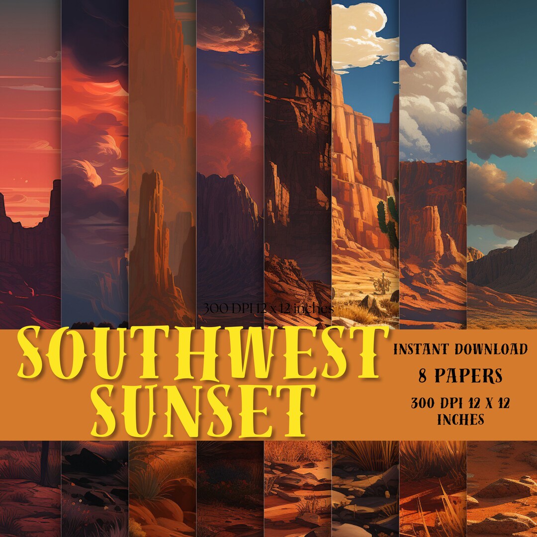 Sunset Sky Digital Paper Vibrant Southwest Sunset Designs for ...