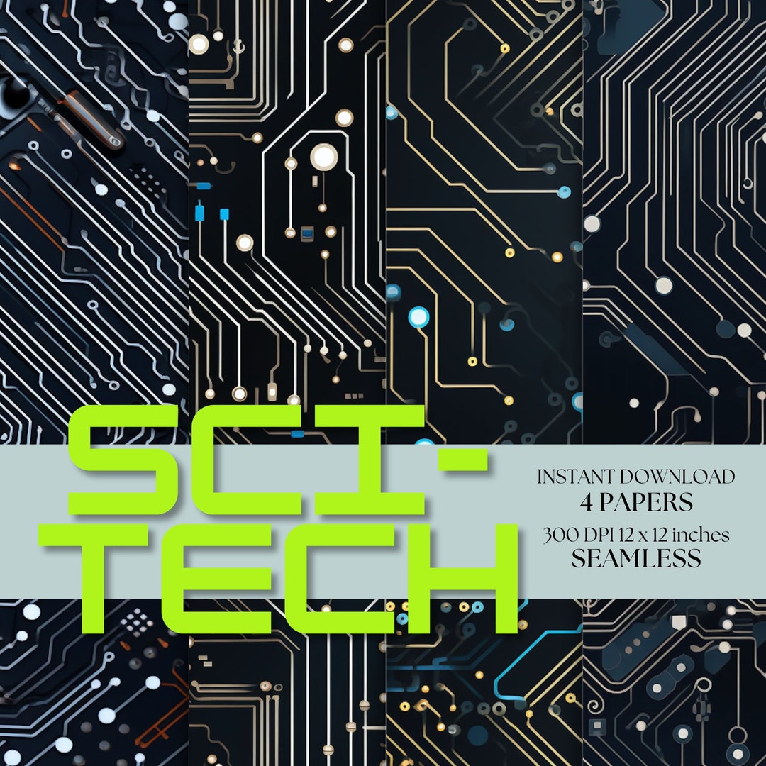 Seamless Sci-fi Digital Paper - Circuitboard Patterns, Handmade Card ...