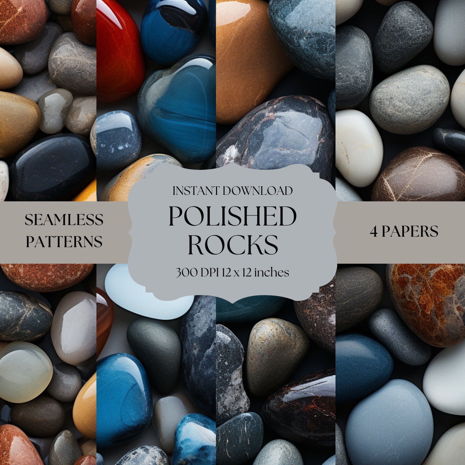 Polished Rocks Digital Paper Seamless | 4 Designs | 12x12in ...