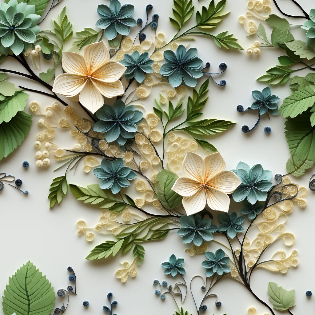 Quilling Art Ivy Vine Pattern Set Seamless Digital Paper for DIY Crafts ...