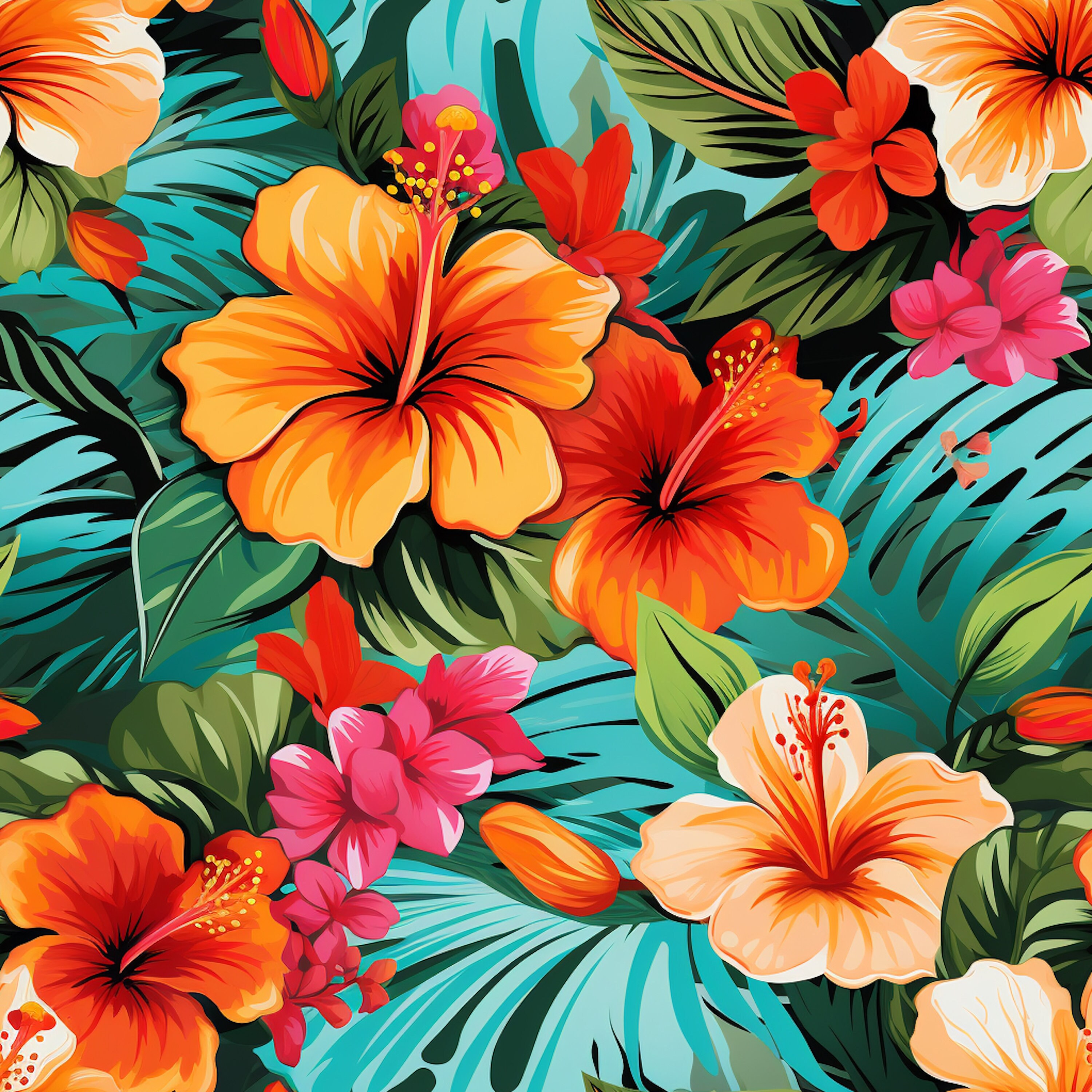Hawaiian Flower Seamless Digital Paper Pack 12x12, Tropical Scrapbook ...