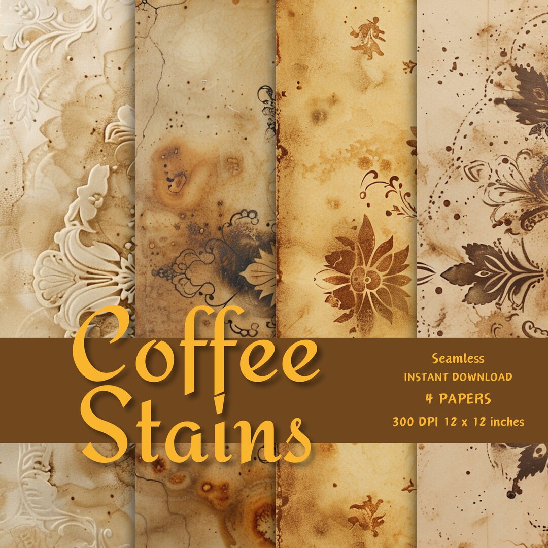 Coffee Stained Seamless Digital Paper Pack - Grunge 12x12 Scrapbook ...