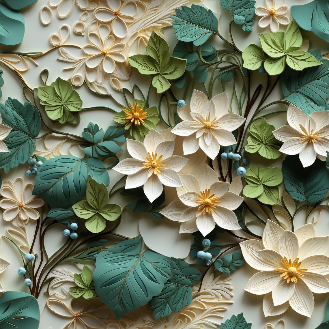 3D Quilling Ivy Vine Pattern Set - Seamless Digital Paper for DIY ...