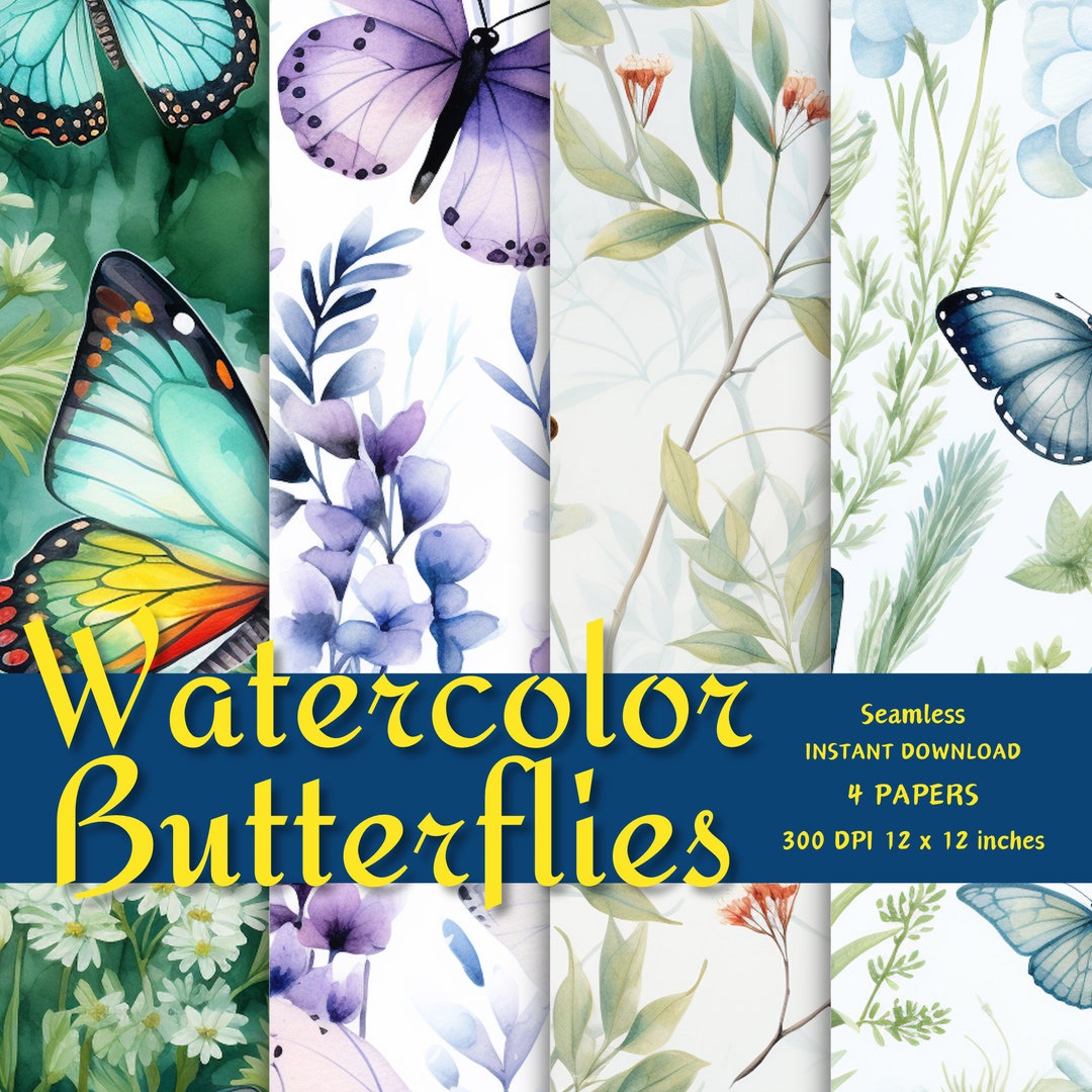 Butterfly Watercolor Digital Paper: Seamless 12x12 Scrapbook Patterns ...