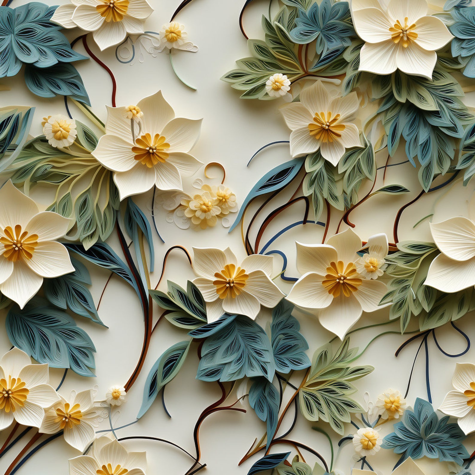 3D Quilling Ivy Vine Pattern Set - Seamless Digital Paper for DIY ...