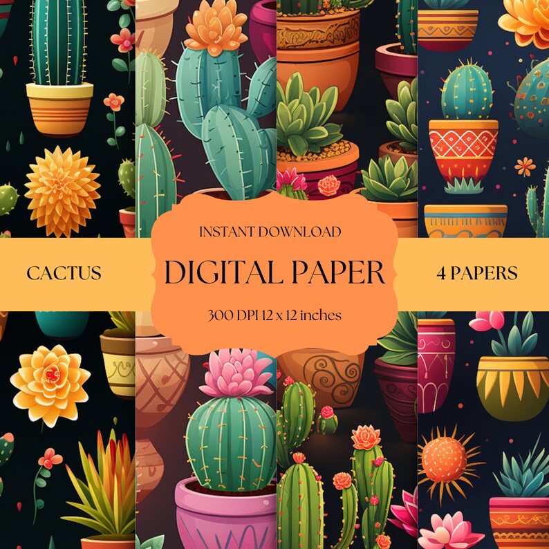 Cactus Craft Digital Paper, Seamless Southwest Decor, DIY Scrapbooking ...