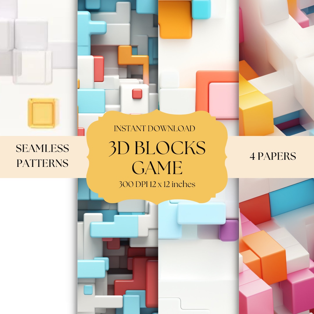 Retro Video Game Digital Paper Pack - Seamless 3D, Pattern, 12x12in ...